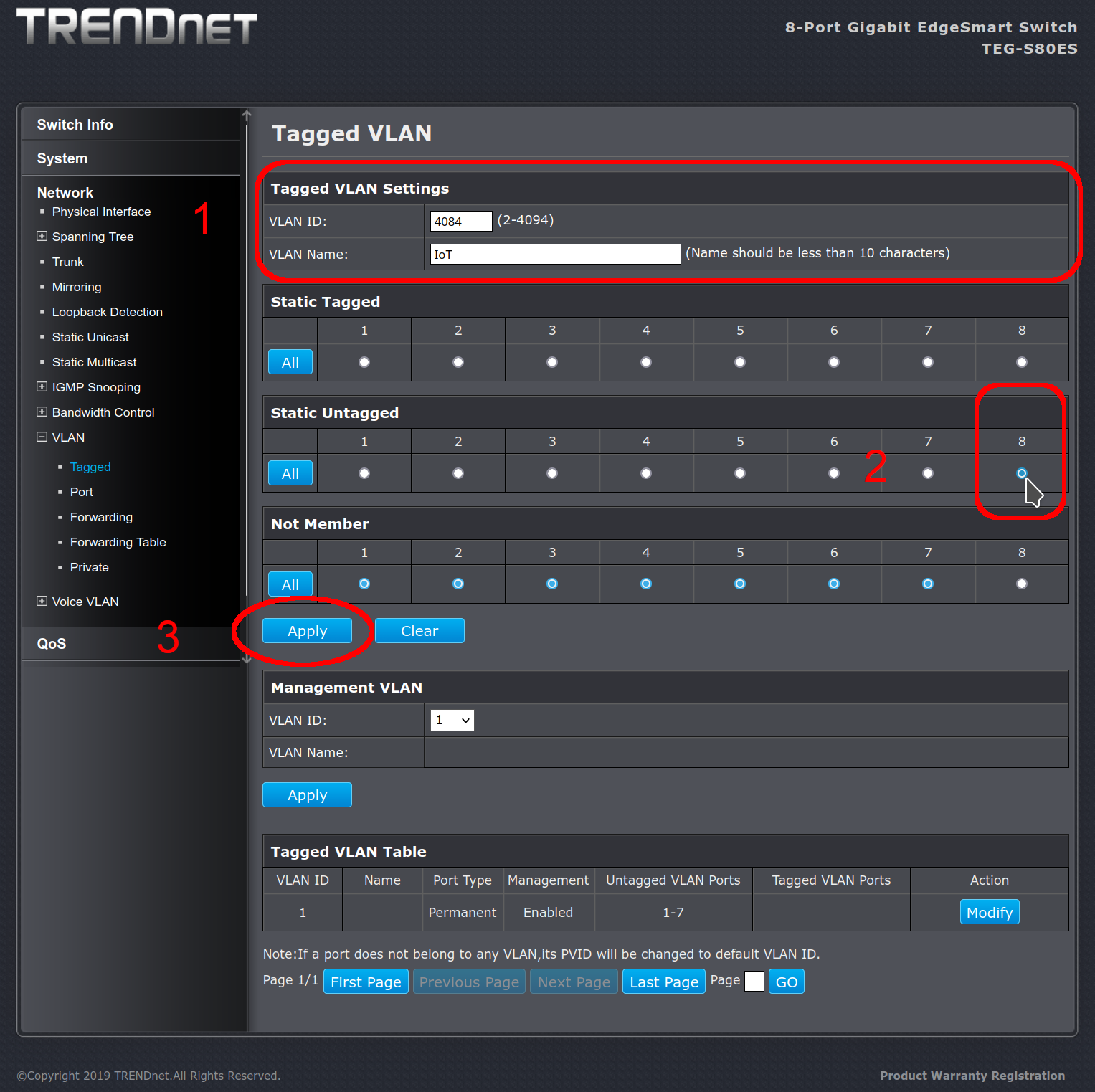 Trendnet EdgeSmart switch VLAN configuration – set one port on a different VLAN | David's Blog